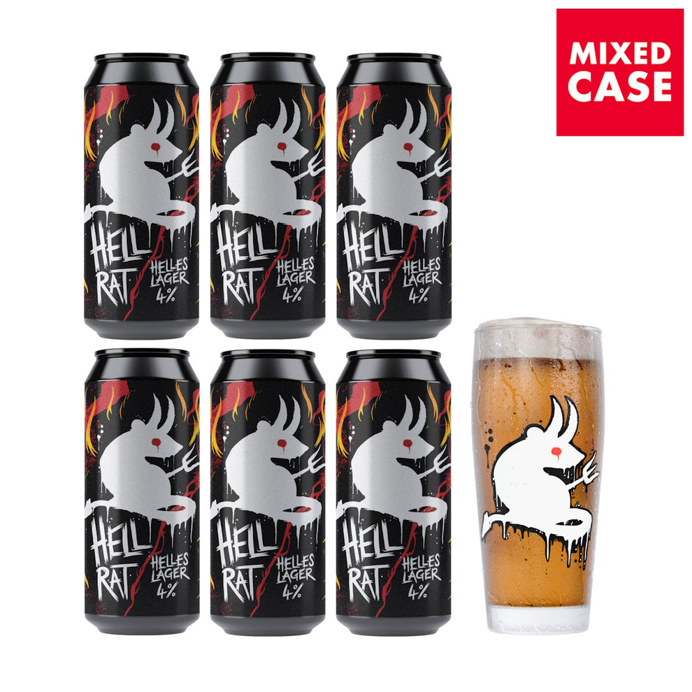 HELL RAT BEER GIFT PACK | 6x440ml Lager Cans & Pint Glass – Ossett Brewery